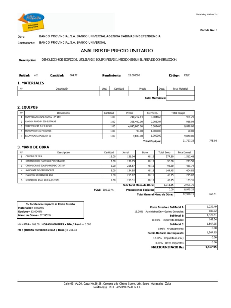 Presupuesto Apu | Ingeniero civil | Ingeniería