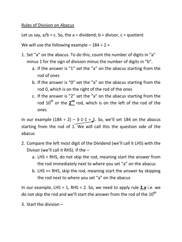 Rules of Division On Abacus | PDF | Division (Mathematics) | Number Theory