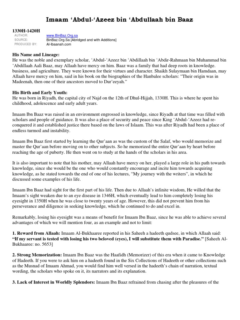 Abdul - Azeez Bin Abdullaah Bin Baaz | PDF | Riyadh | Muhammad