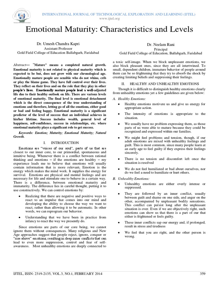 Emotional Maturity: Characteristics and Levels | PDF | Emotions | Anger
