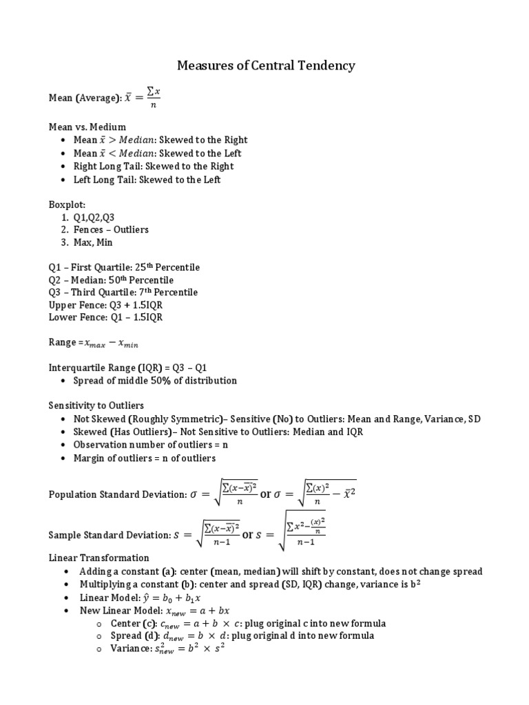 Statistics Cheat Sheet | PDF | Confidence Interval | Errors And Residuals