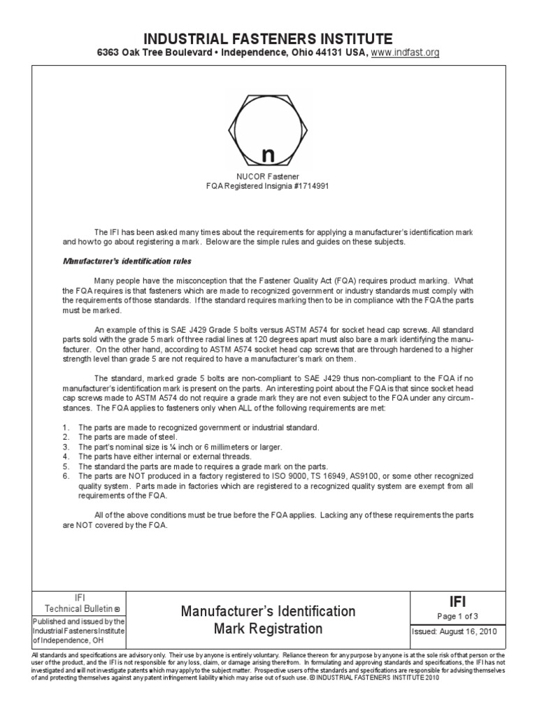 Manufacturer's Identification Mark Registration | PDF | Trademark | Screw