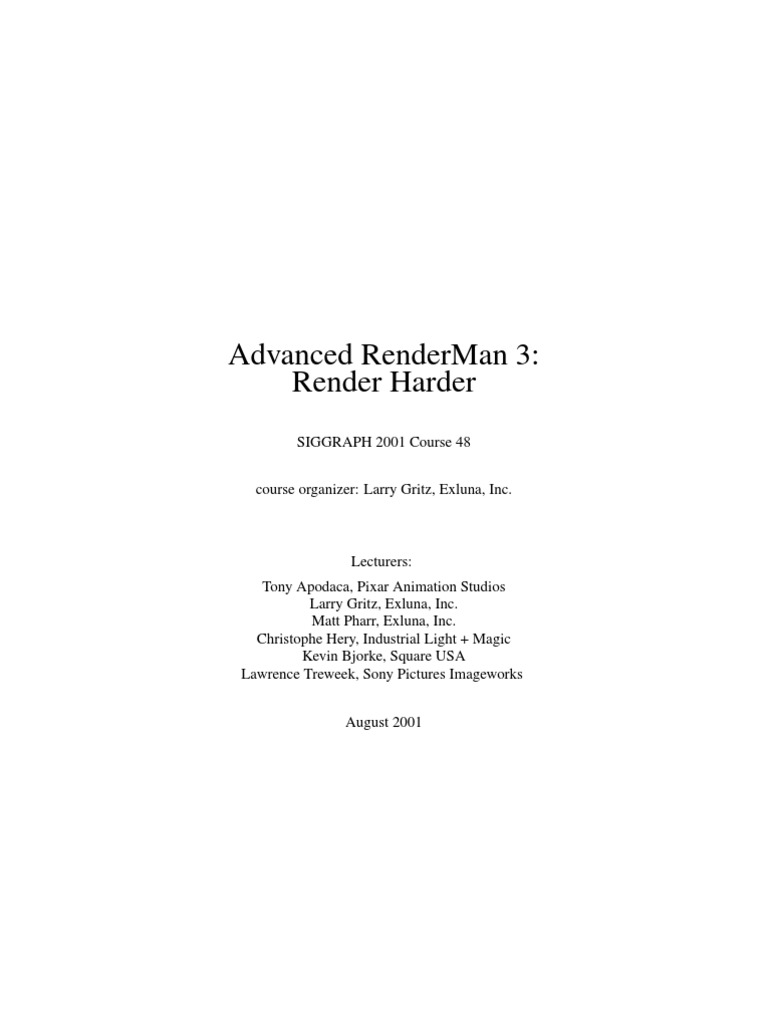 Advanced Renderman 3 Render Harder Pdf Rendering Computer Graphics Shader
