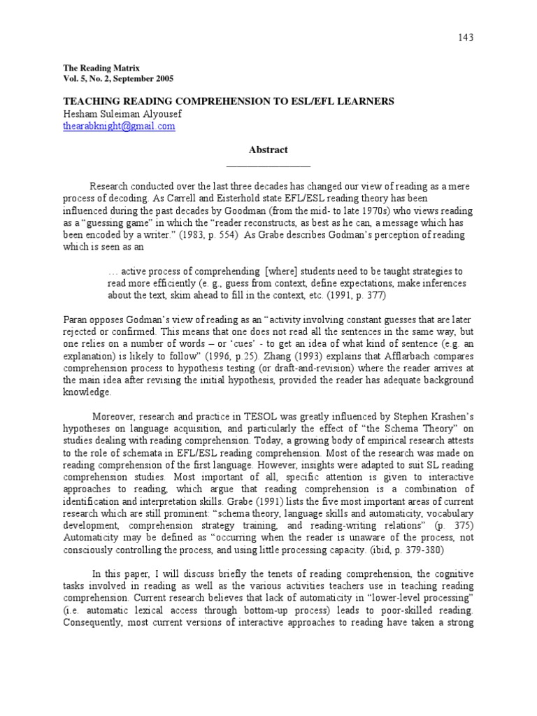 The Reading Matrix Vol. 5, No. 2, September 2005 | PDF | Reading ...