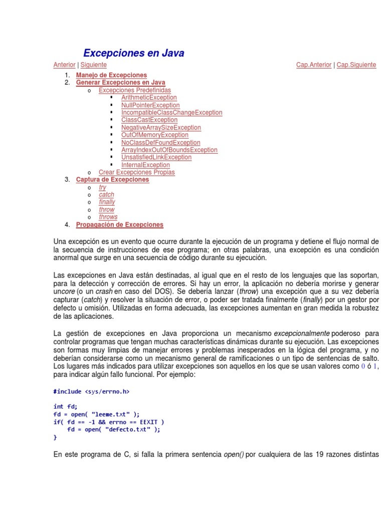 Excepciones en Java | PDF | Java (lenguaje de programación) | Programa de computadora