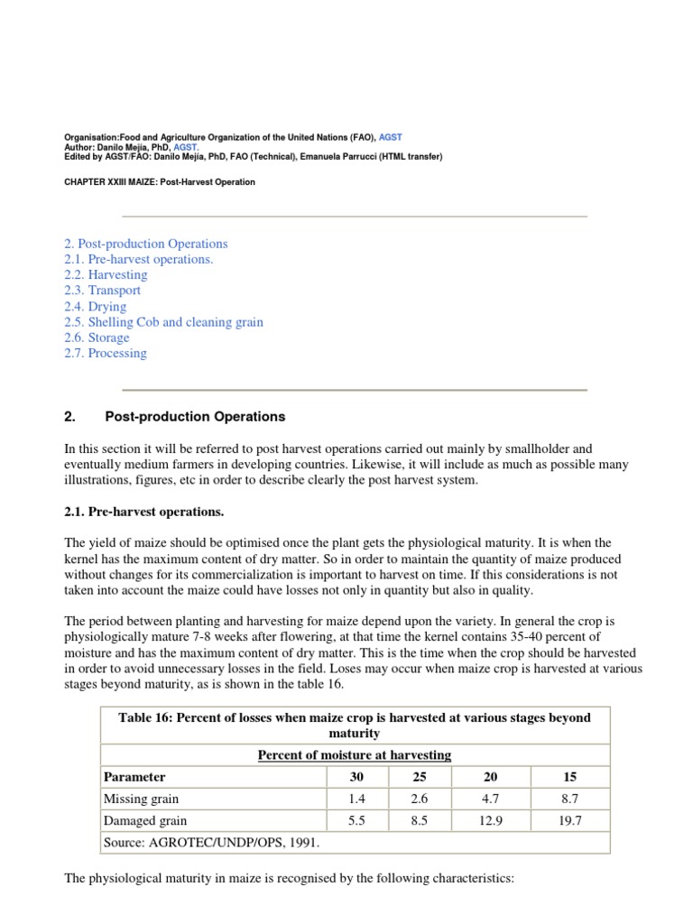 FAO Post Harvest Organizationx | PDF | Maize | Cart