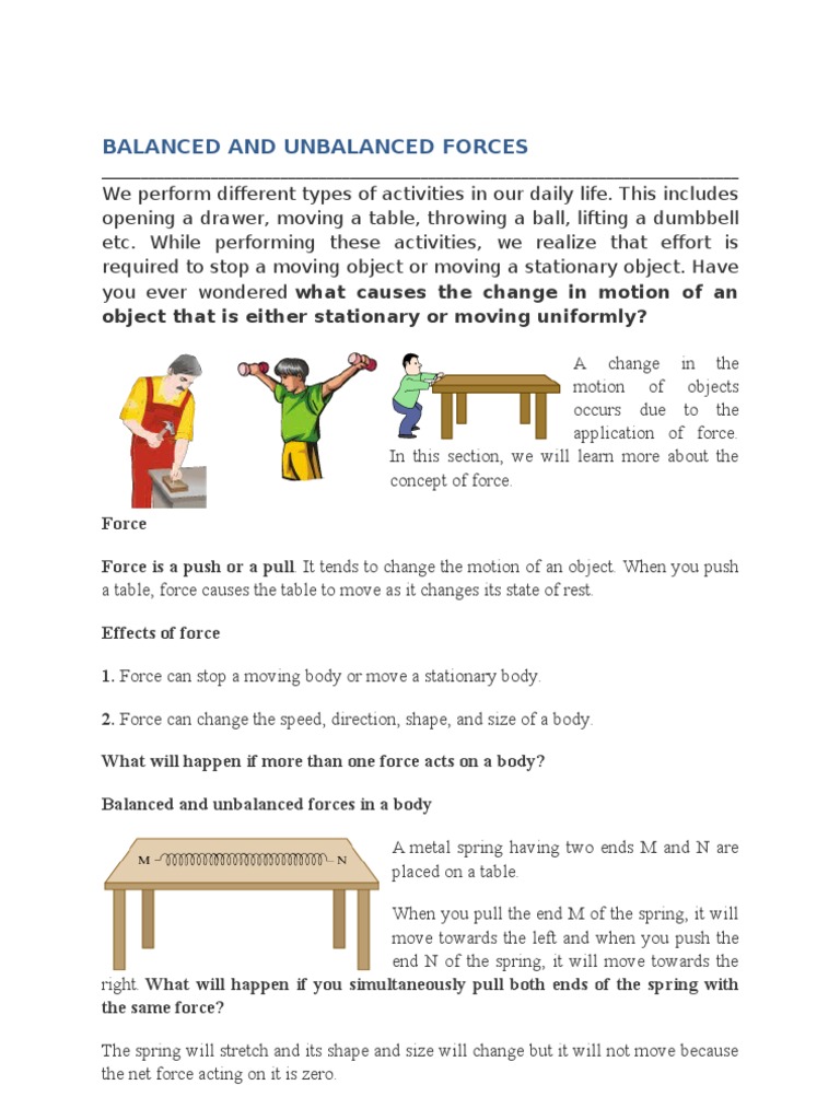 Balanced and Unbalanced Forces | PDF | Inertia | Force