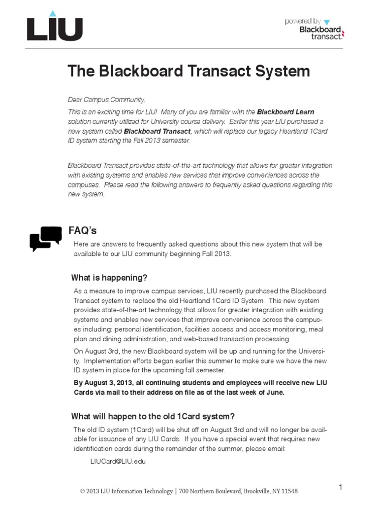 The Blackboard Transact System: FAQ's | PDF