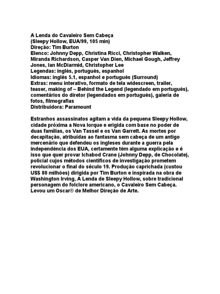 A Lenda Do Cavaleiro Sem Cabeça - Premium | PDF