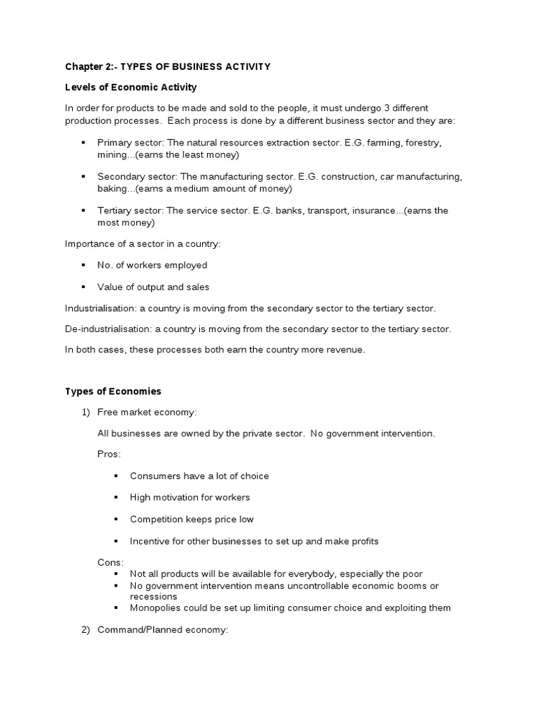 Chapter 2:-Types of Business Activity Levels of Economic Activity | PDF ...