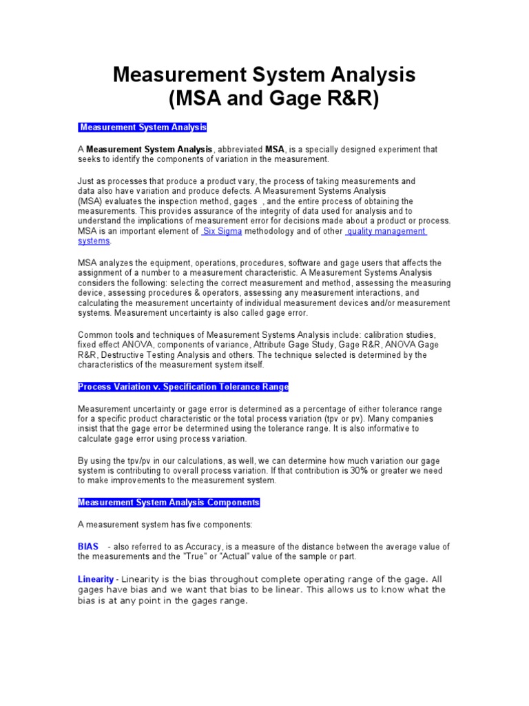 Measurement System Analysis | PDF | Accuracy And Precision | Data ...