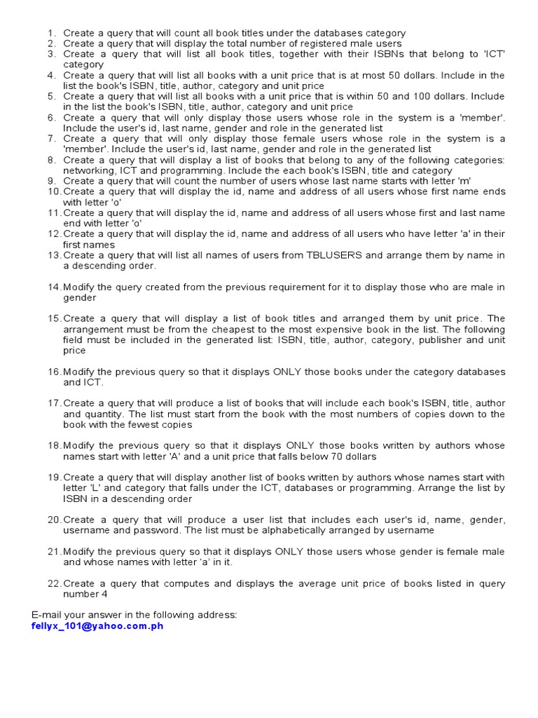 A Series of SQL Queries on Books and Users Database | PDF | Sql ...