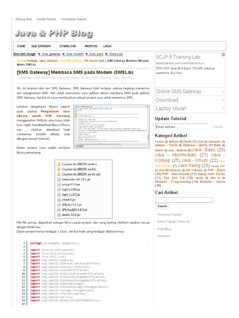 (SMS Gateway) Membaca SMS Pada Modem (SMSLib) - Tempat Belajar Dan Berbagi Pengetahuan Java Dan ...