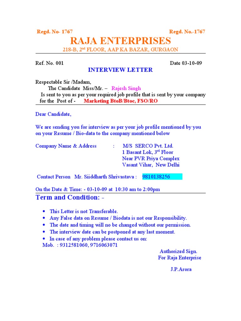 Interview Letter | PDF