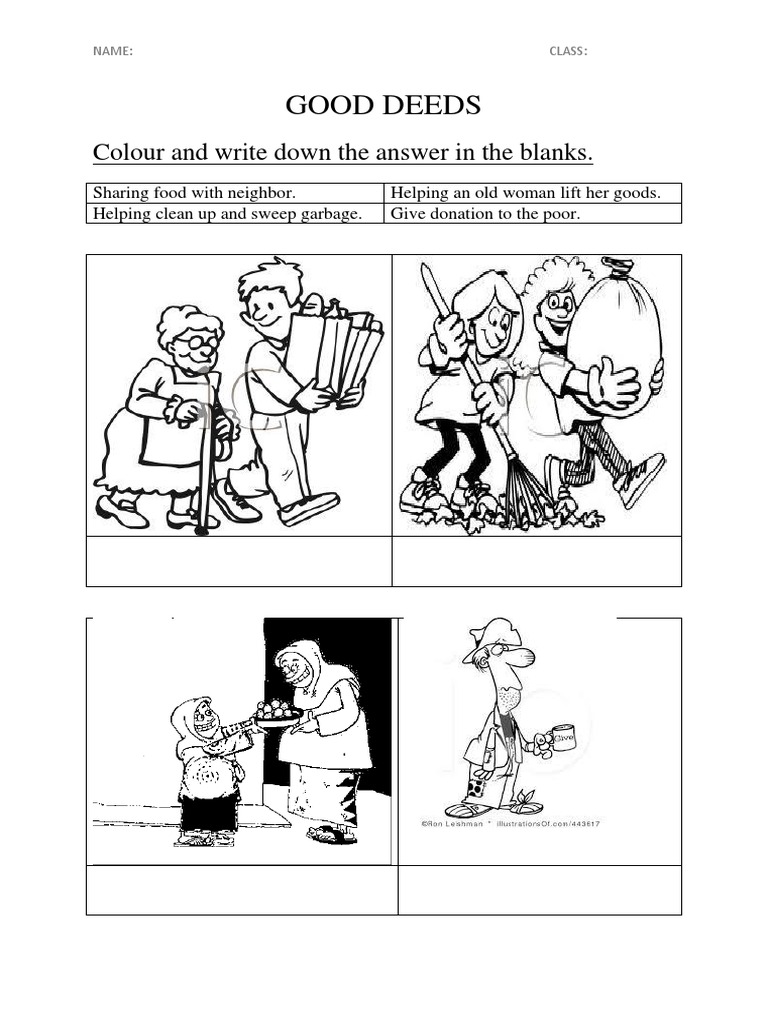 Good Deeds: Colour and Write Down The Answer in The Blanks | PDF