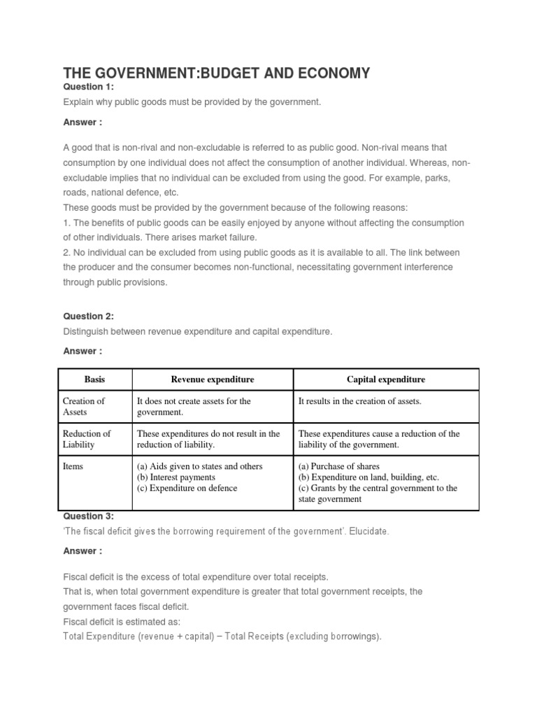 The Government:Budget and Economy: Basis Revenue Expenditure Capital ...