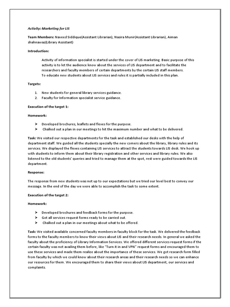 Activity Report | PDF | Libraries | Cognition