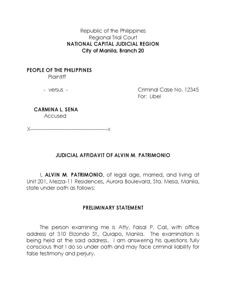 Sample of Judicial Affidavit | PDF | Perjury | Virtue