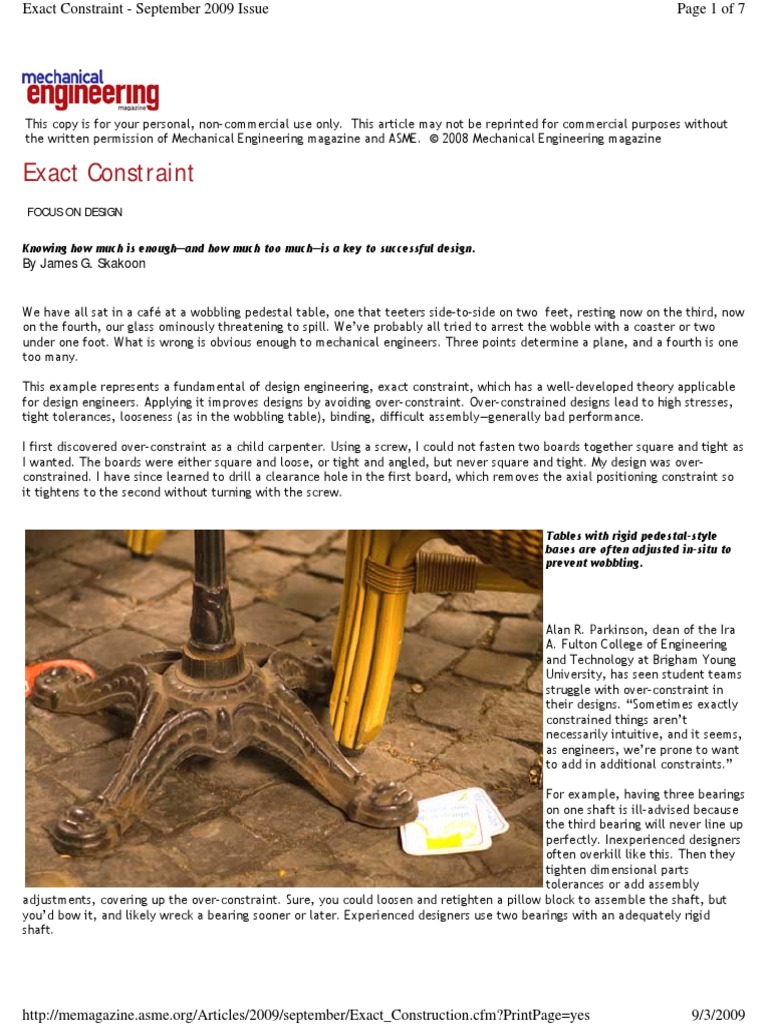 Exact Constraint (ME Magazine Sep'09) | PDF | Kinematics | Sphere