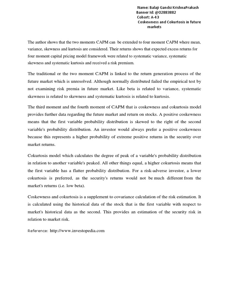 Coskewness and Cokurtosis in CAPM | PDF