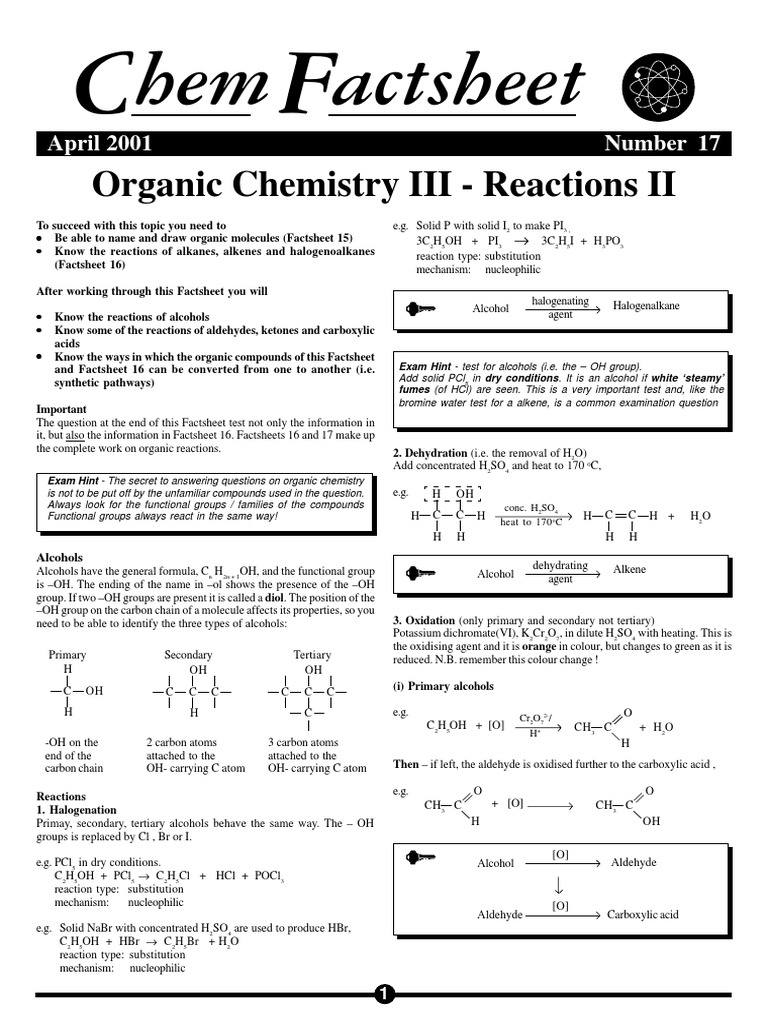 Alcohol Reactions in Organic Chemistry | PDF