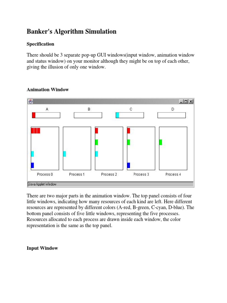 Banker's Algorithm Simulation: Specification | PDF | Computer Programming | Computer Science