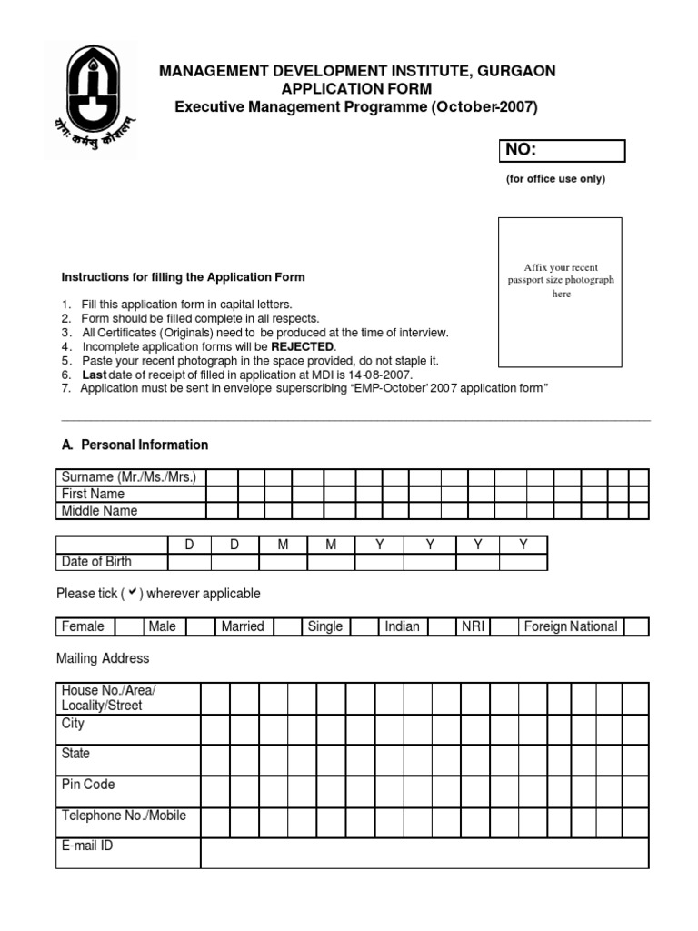 EMP October 2007 Application Form | PDF | Academia | Labour