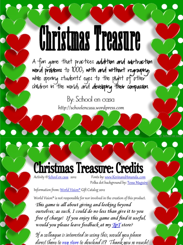 Christmas Treasure Game Addition Subtraction and Compassion | PDF ...