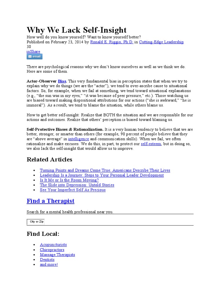 Understanding Self-Insight Deficits | PDF