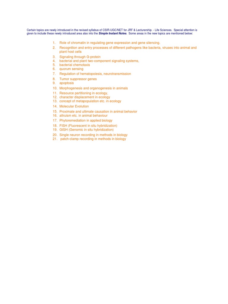 CSIR NET Life Sciences Syllabus Update | PDF