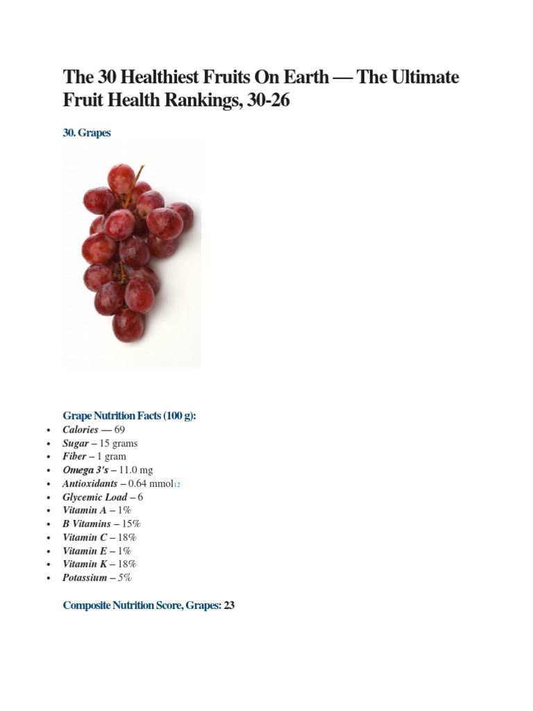 Top 30 Healthiest Fruits Ranked | PDF | Nutrition Facts Label | Nutrition