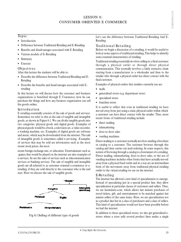 Lesson 6: Consumer Oriented E Commerce: Topic: Traditional Retailing | PDF | Retail | Mail Order