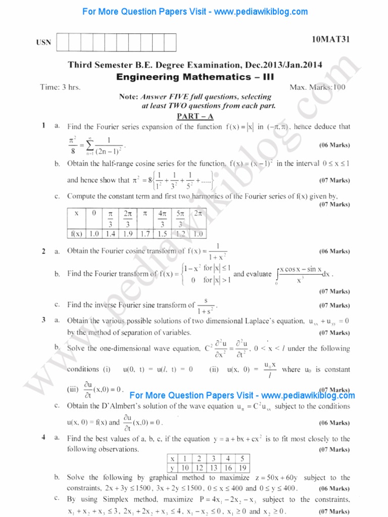 Engg Mathematics 3 Jan 2014 | PDF | Fourier Transform | Functions And ...