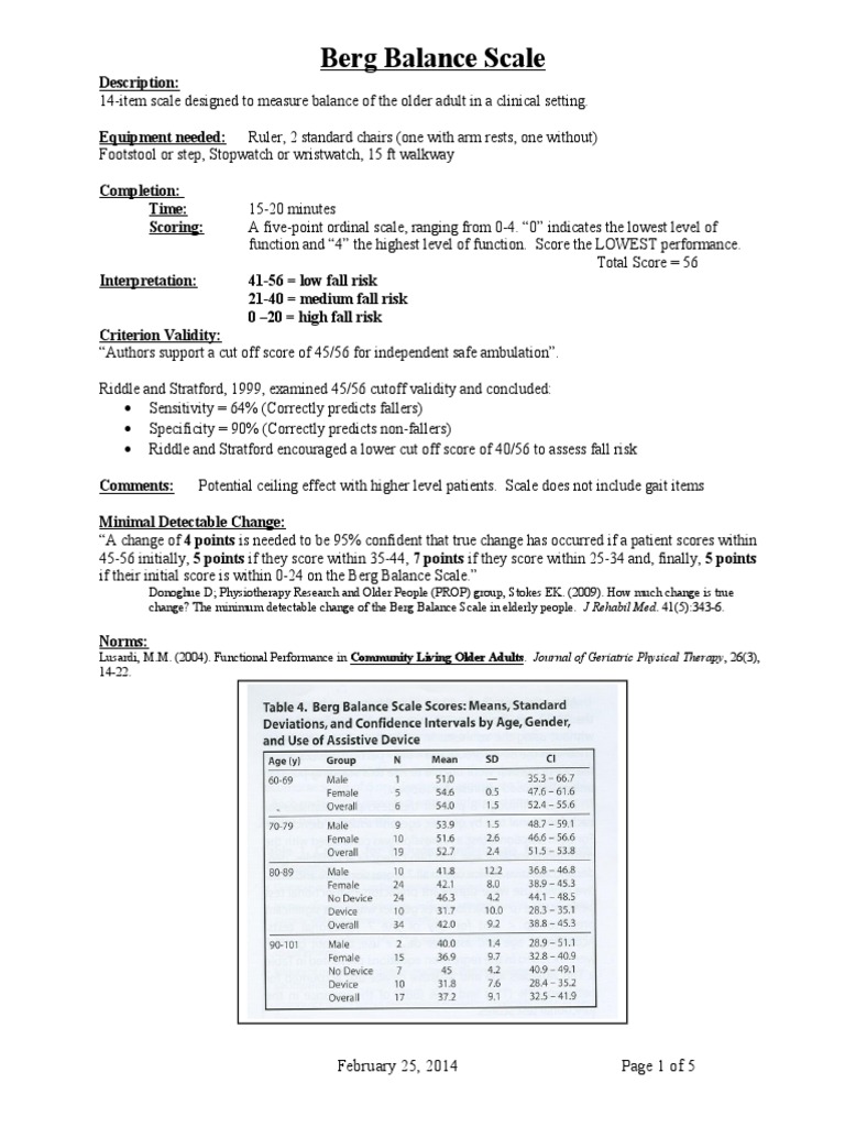 Berg Balance Scale | PDF | Chair