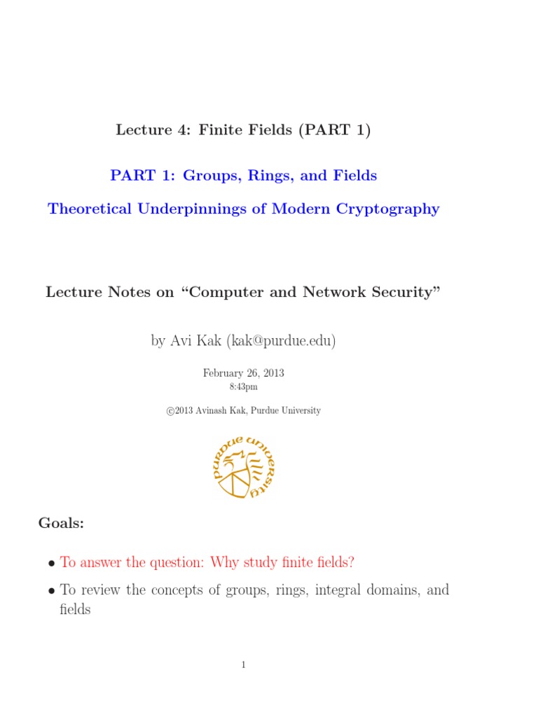 Lecture 4 Finite Fields Part 1 Part 1 Groups Rings And Fields