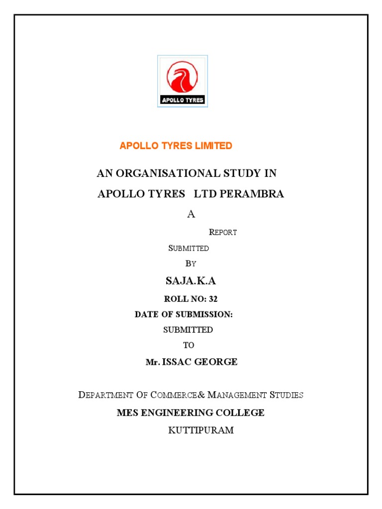 An Organisational Study in Apollo Tyres LTD Perambra | PDF | Boiler | Quality Assurance