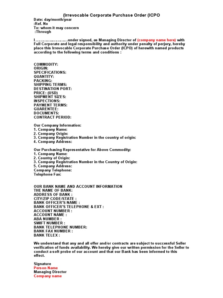 Irrevocable Corporate Purchase Order | PDF | Business