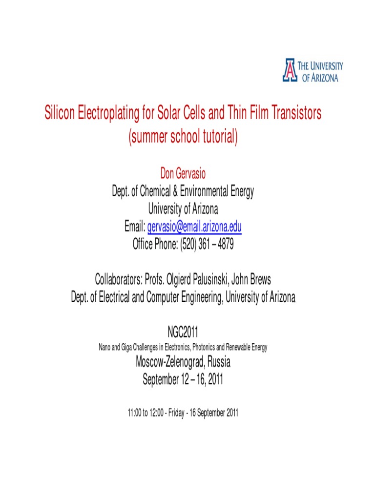 Silicon Electroplating For Solar Cells and Thin Film Transistors ...