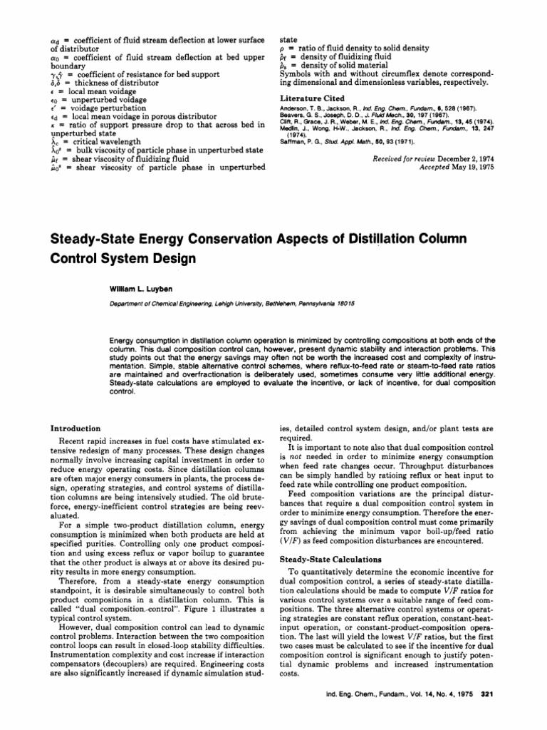 Steady-State Energy Conservation Aspects of Distillation Column Control ...