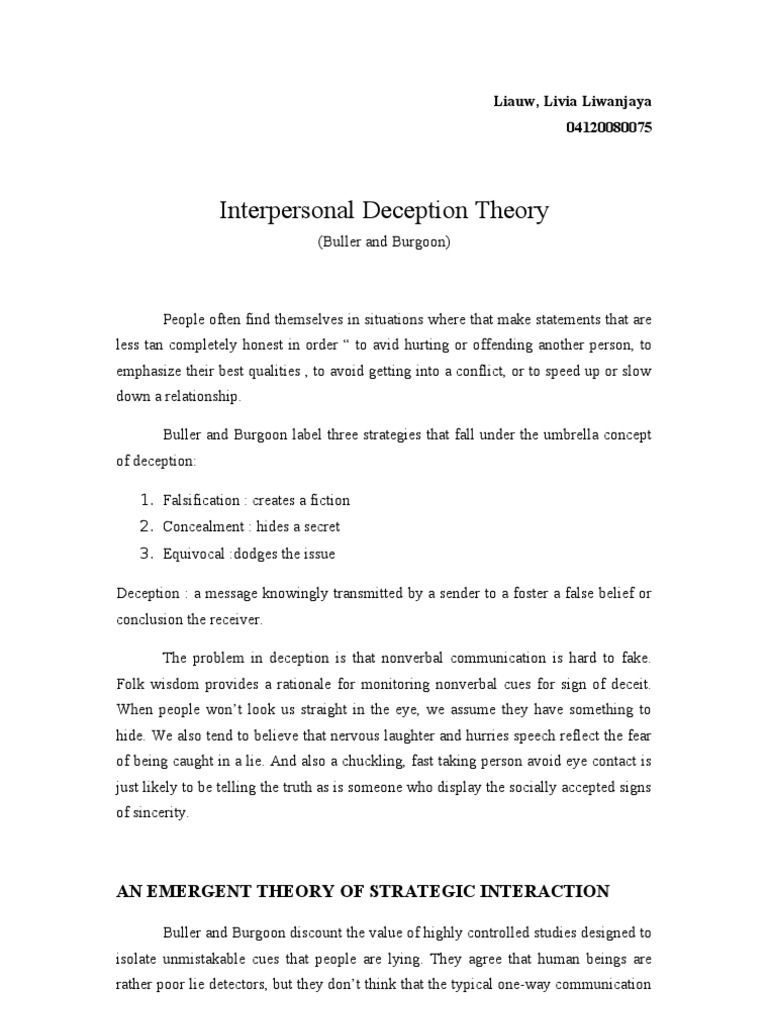 Interpersonal Deception Theory: An Emergent Theory of Strategic ...