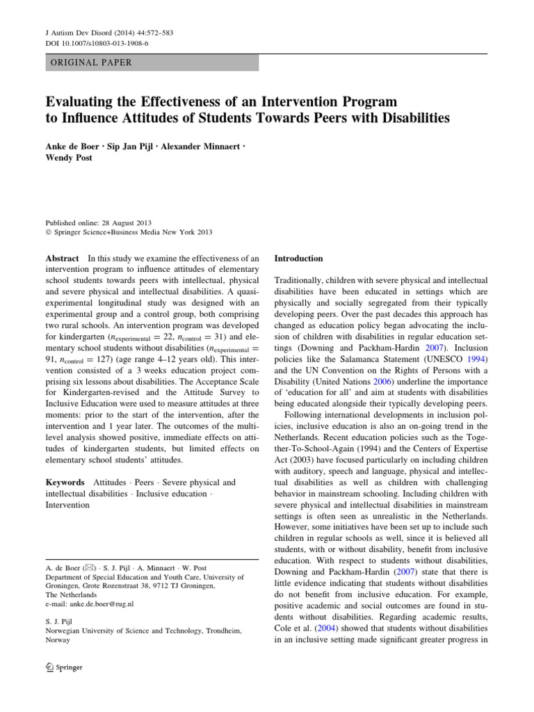 Evaluating The Effectiveness of An Intervention Program To Influence ...