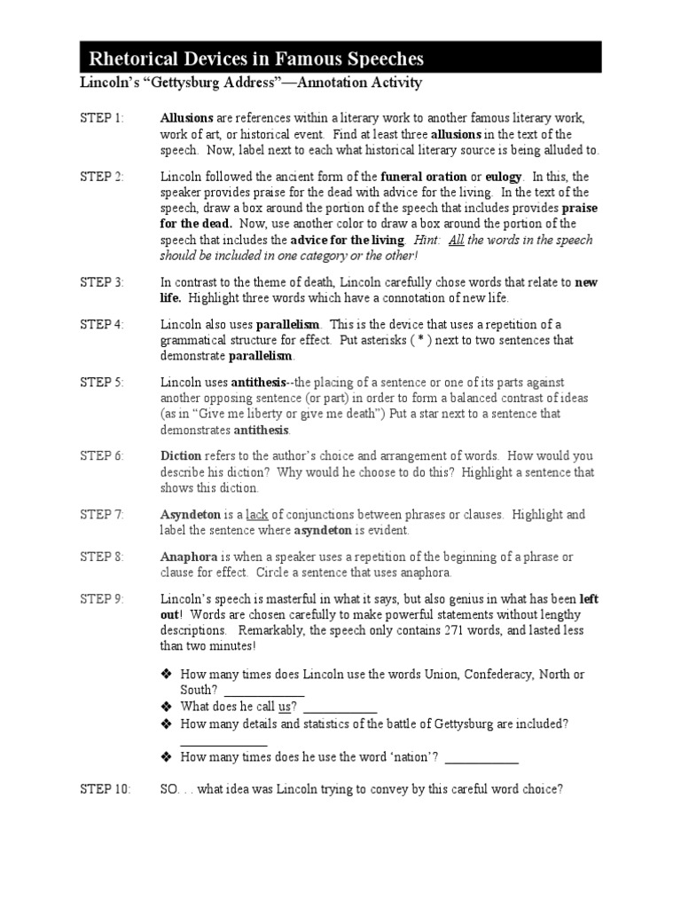 Gettysburg Address Annotation Guide | PDF | Poetic Devices | Public ...