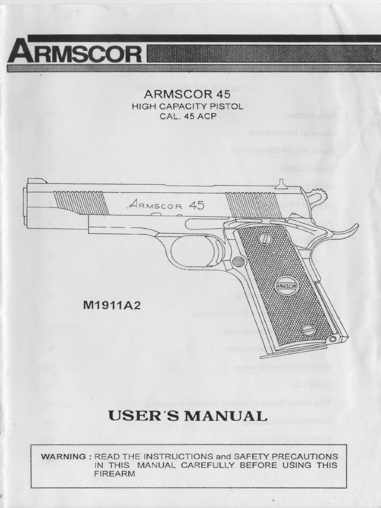 Armscor 45 High Capacity Pistol Cal. 45 ACP - User's Manual | PDF ...