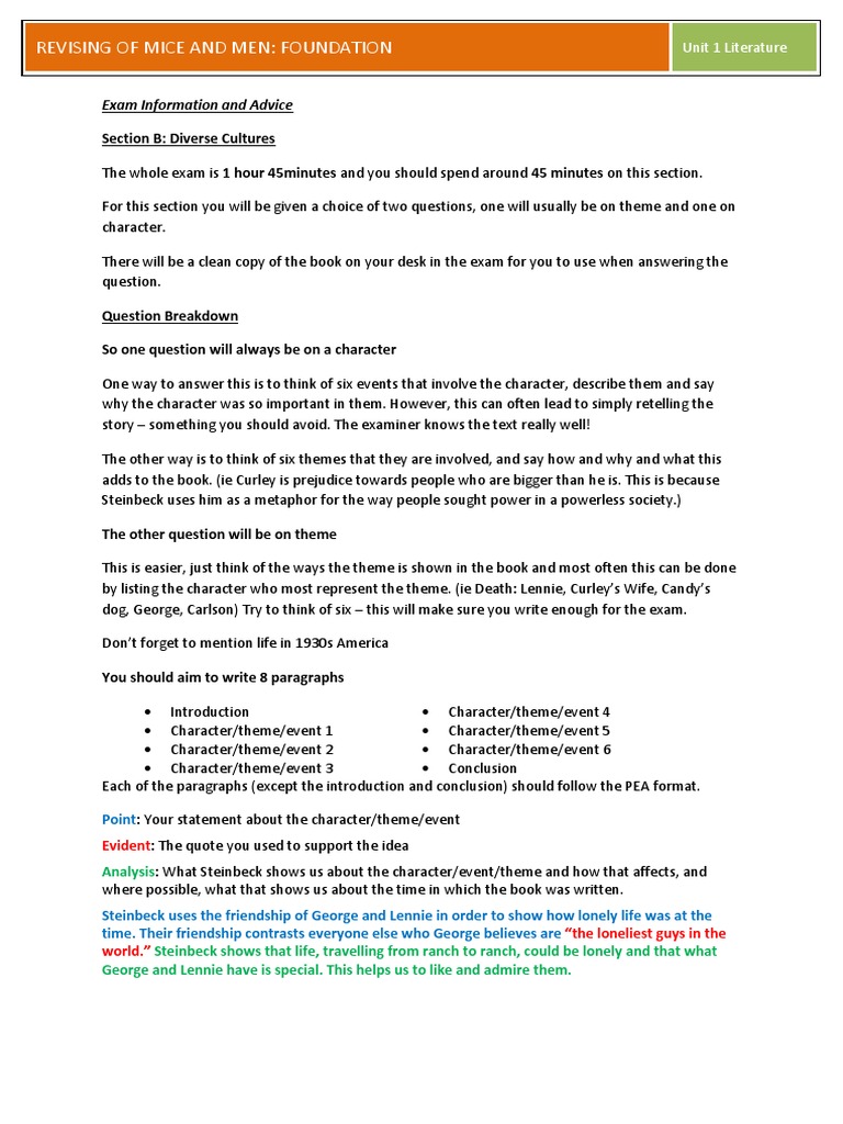 Of Mice and Men Revision Foundation | PDF