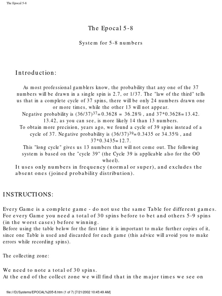 Epocal | PDF | Roulette | Gambling