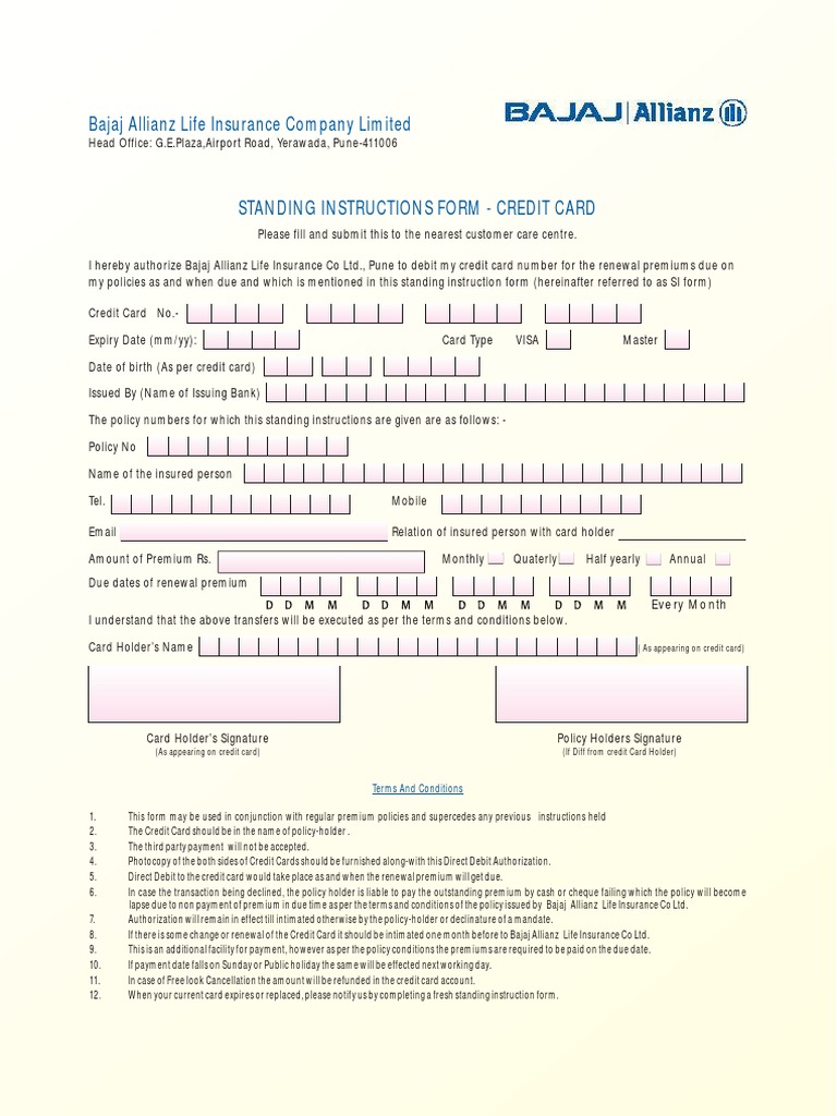 Credit Card Standing Instruction Form | Credit Card | Debits And Credits