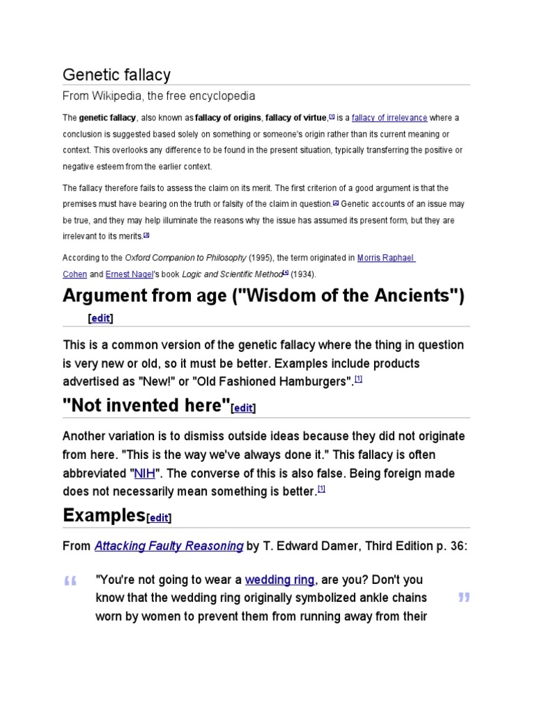 Genetic Fallacy: Argument From Age ("Wisdom of The Ancients") | PDF ...