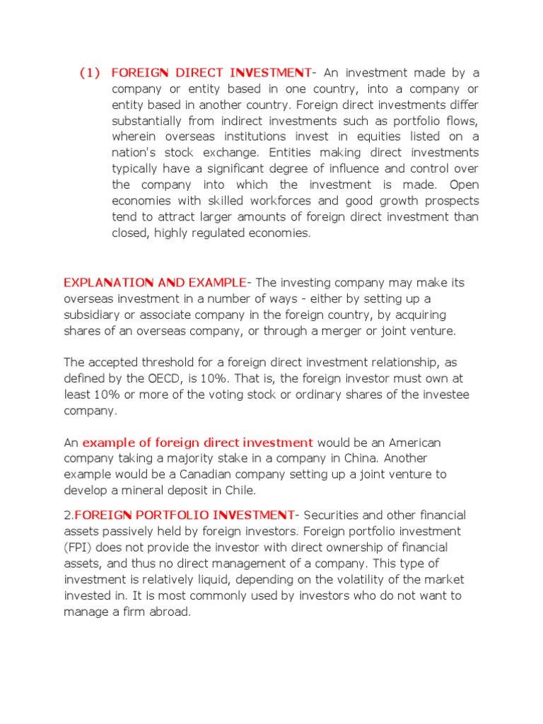 Four Types of Foreign Investments | PDF | Foreign Direct Investment ...