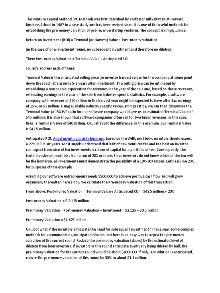 The Venture Capital Method | PDF | Present Value | Valuation (Finance)