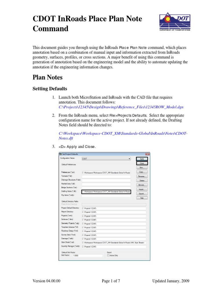 CDOT InRoads Place Note Command | PDF | Portable Document Format ...